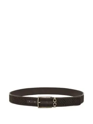 FERRAGAMO Basketweave Effect Leather Belt With Square Buckle - Brown