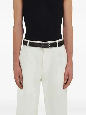 FERRAGAMO Basketweave Effect Leather Belt With Square Buckle