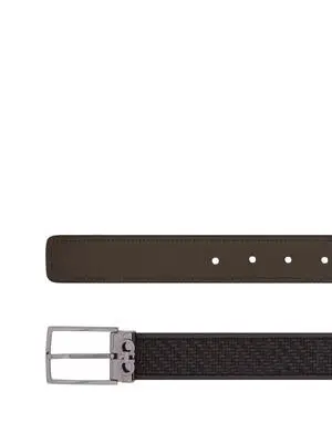 FERRAGAMO Basketweave Effect Leather Belt With Square Buckle