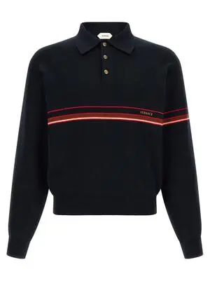 Versace Inlaid Striped Polo Shirt - Blue