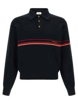 Versace Inlaid Striped Polo Shirt - Blue