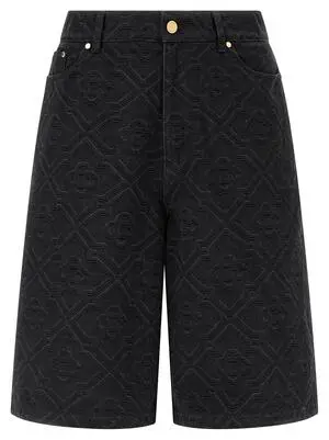 Casablanca Laser Monogram Denim' Bermuda Shorts - Black