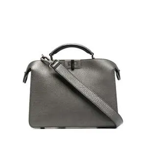 Fendi Calf Leather Metallic Satchel Cross Body Bag - Gray