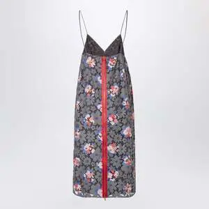 Fendi Silk Lace Floral Slip Dress - Gray