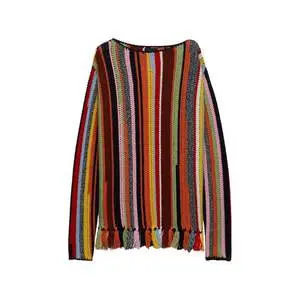 Prada Striped Fringe Knit Jumper - Orange