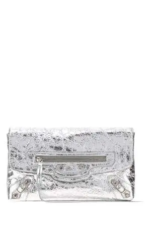 Balenciaga Leather Le City Clutch - Silver