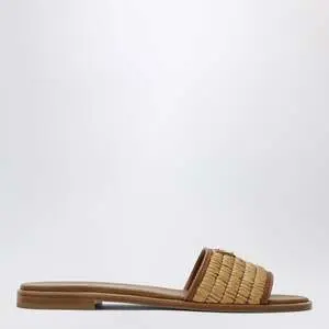 Prada Prada Leather Slider Sandals With Crochet Details Women Cream