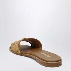Prada Leather Slider Sandals With Crochet Details - Cream