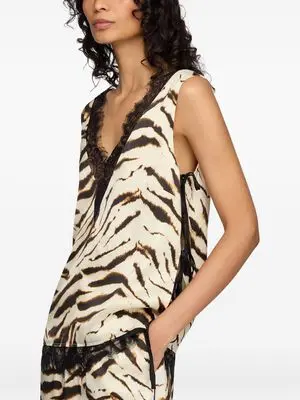 GANNI Zevra Print V-necked Top