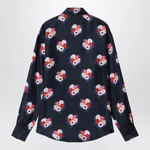 Fendi Dark Satin Shirt With Floral Print - Blue