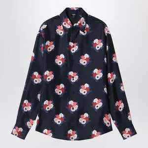 Fendi Dark Satin Shirt With Floral Print - Blue