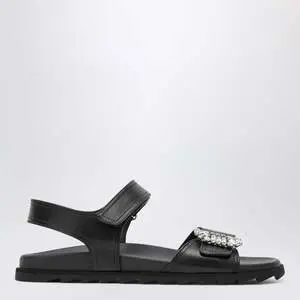ROGER VIVIER Leather Sandals With Crystal Buckle - Black