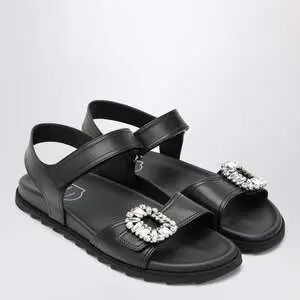 ROGER VIVIER Leather Sandals With Crystal Buckle - Black