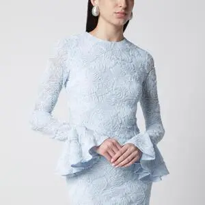 ROTATE BY BIRGER CHRISTENSEN Light Ruffled Mesh Mini Dress - Blue