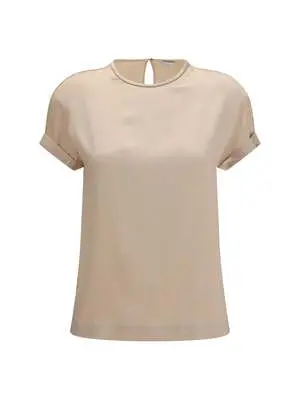 Brunello Cucinelli Silk Blouse With Monili Chain - Cream