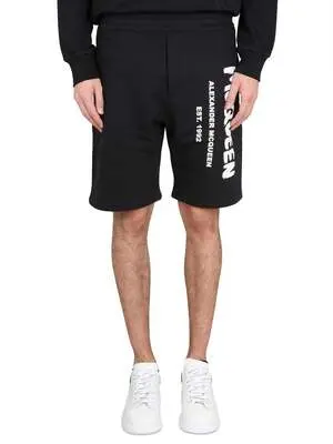 Alexander McQueen Bermuda Shorts With Graffiti Logo Print - Black