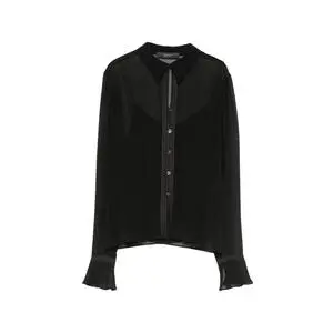 Gucci Silk Sheer Lace Trim Blouse - Black