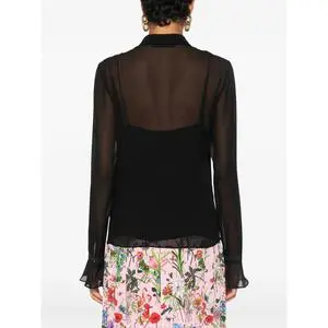 Gucci Silk Sheer Lace Trim Blouse