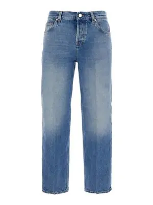 Gucci Blue Jeans With Logo Patch On The Rear And Faded Effect In Denim - Multicolor