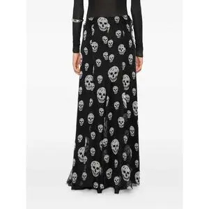 Alexander McQueen Silk Skull Print Skirt