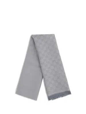 Gucci Gg Supreme Embroidered Wool Scarf - Gray