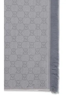 Gucci Gg Supreme Embroidered Wool Scarf - Gray