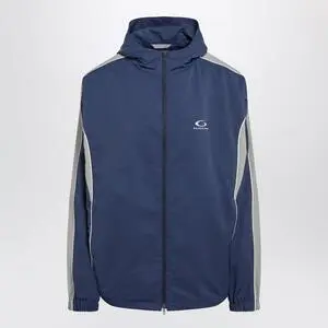 Balenciaga Washed-effect Technical Satin Track Jacket In Navy