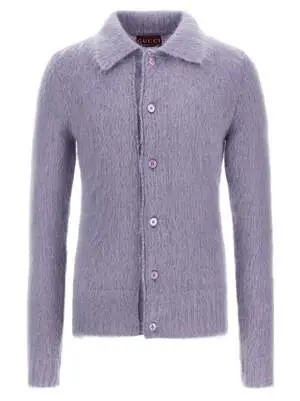 Gucci Mohair Blend Polo Cardigan - Purple