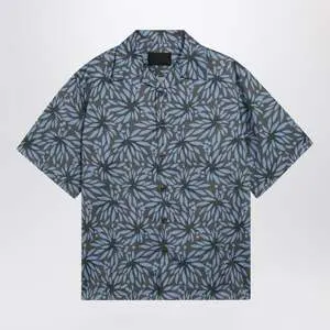 Prada Hematite/black Floral Print Bowling Shirt - Gray