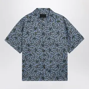Prada Prada Hematite/Black Floral Print Bowling Shirt Men Gray