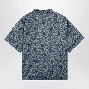 Prada Hematite/black Floral Print Bowling Shirt - Gray