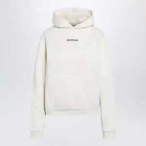 Balenciaga Medium-fit Embroidered Hoodie In Dry Fleece, Cream - White