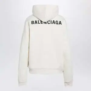 Balenciaga Medium-fit Embroidered Hoodie In Dry Fleece, Cream - White