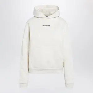 Balenciaga Balenciaga Medium-Fit Embroidered Hoodie In Dry Fleece, Cream Women White