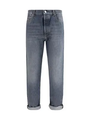 Brunello Cucinelli Straight-leg Turn-up Jeans - Gray
