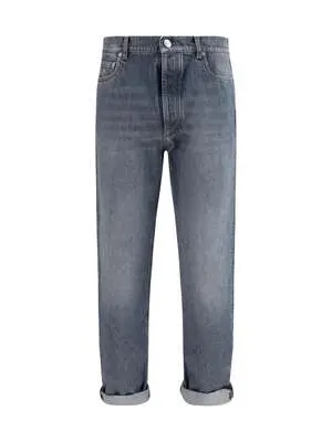 Brunello Cucinelli Straight-leg Turn-up Jeans - Gray