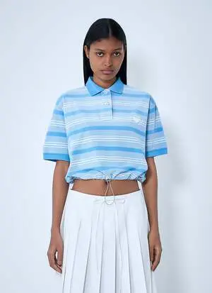 Prada Striped Polo Shirt With Drawstring Hem - Blue