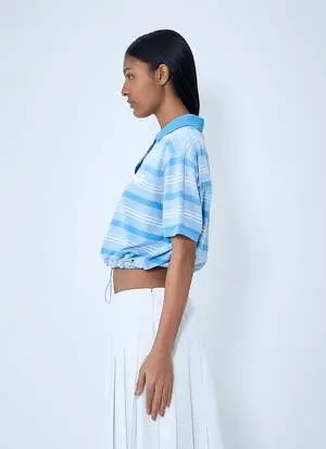 Prada Striped Polo Shirt With Drawstring Hem - Blue