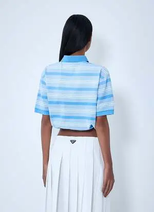 Prada Striped Polo Shirt With Drawstring Hem - Blue