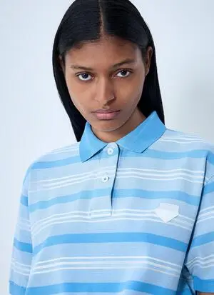 Prada Striped Polo Shirt With Drawstring Hem - Blue