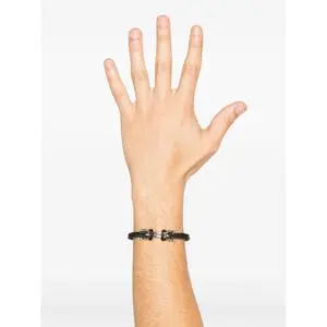 FERRAGAMO Gancini Plaque Braided Leather Bracelet - Black
