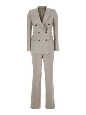 Tagliatore Beige Double-breasted Suit In Linen Blend For - Cream