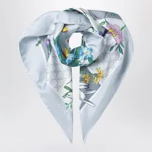 Gucci Silk Twill Scarf With Flora Print - Gray