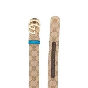 Gucci Gg Supreme Canvas Belt With Gold-tone Hardware - Cream