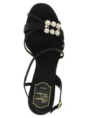 ROGER VIVIER Mini Flower Strass Sandals - Black