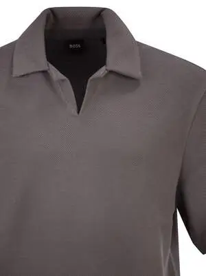 BOSS Textured Cotton Polo Shirt With Open Collar