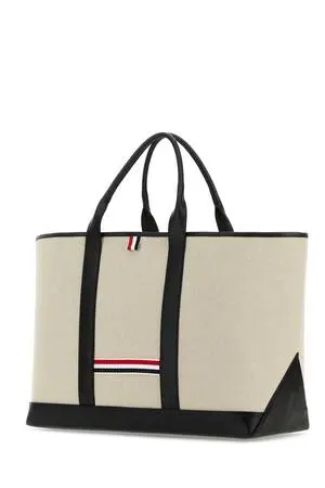 Thom Browne Sand Canvas Medium Rwb-stripe Shopping Bag