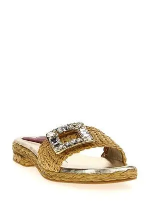 ROGER VIVIER Raffia Jewel Sandals