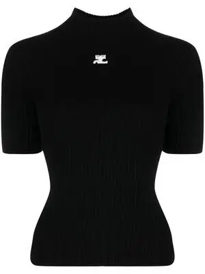 COURREGES Reedition Short Sleeves Ribbed Knitted Sweater - Black