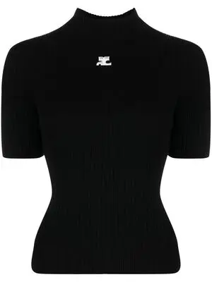 COURREGES Short Sleeves Ribbed Knitted Sweater - Black